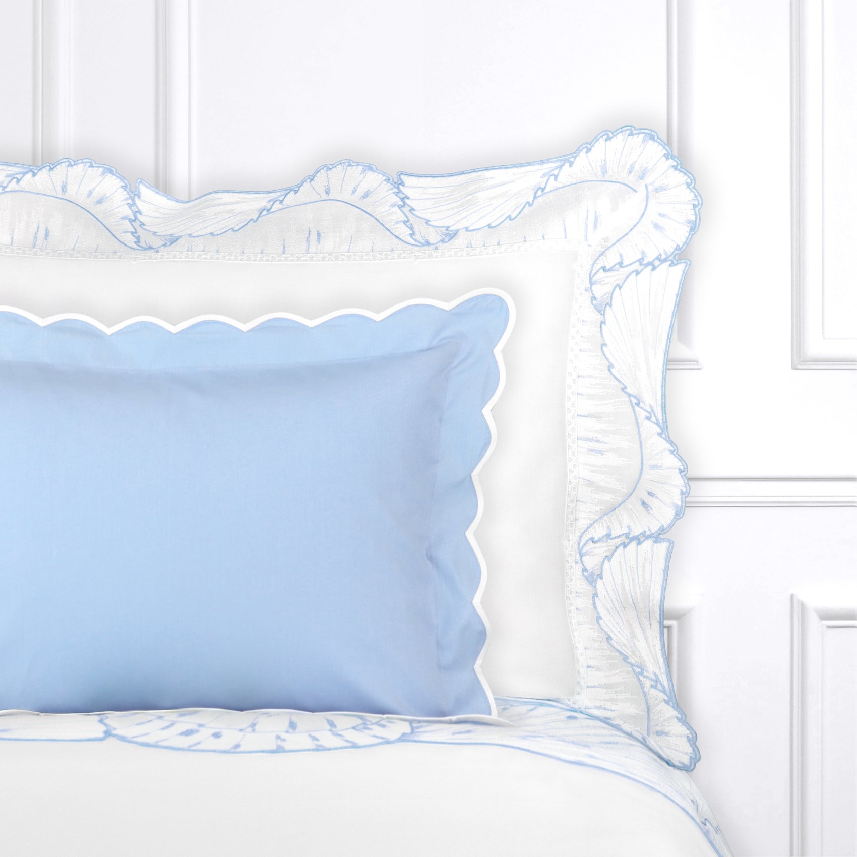 Eventail Blue Voile Emb. Bed Linens