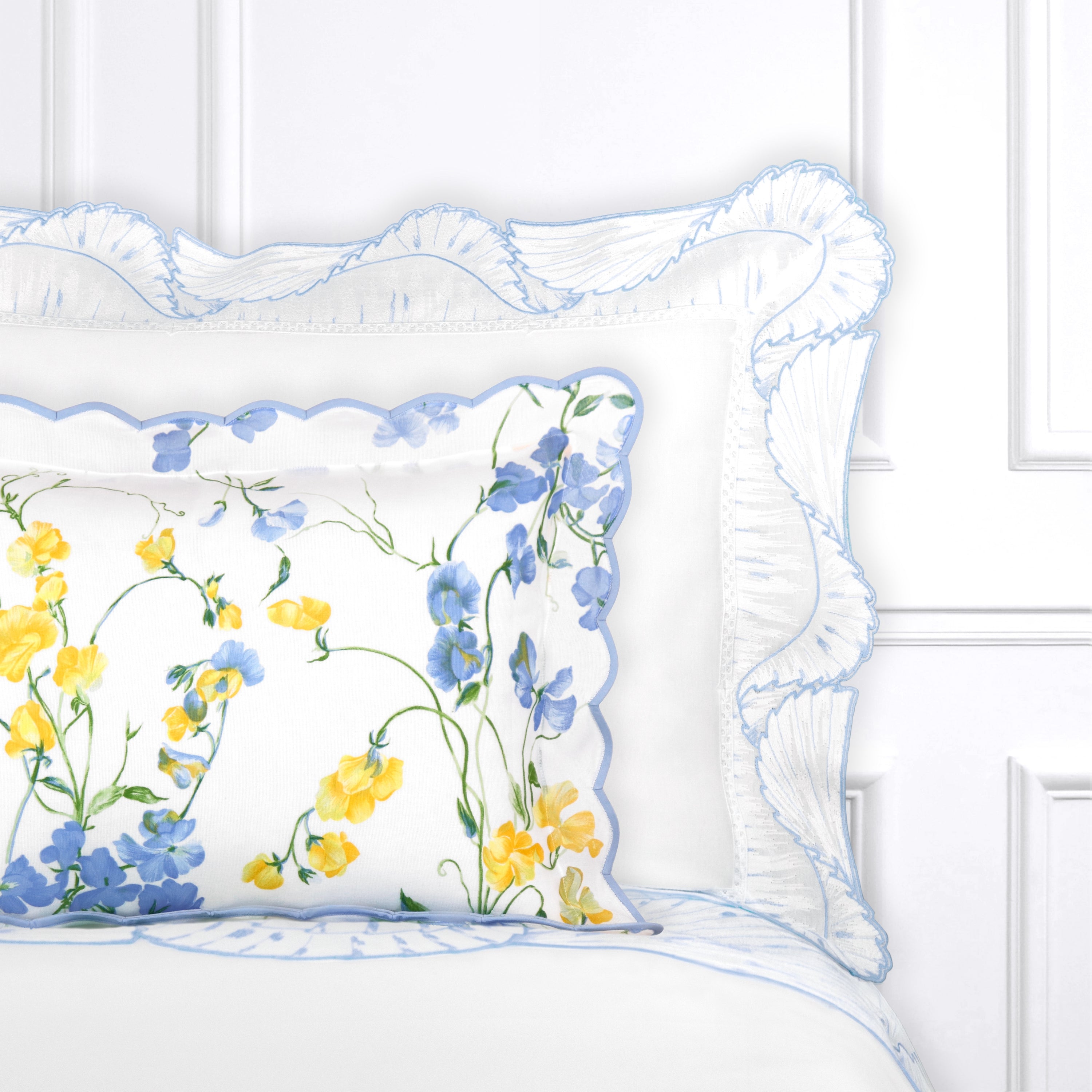 Eventail Blue Voile Emb. Bed Linens – D Porthault